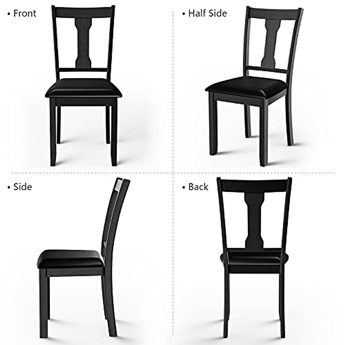 Giantex Set of 2 Black Dining Chairs, Upholstered High Back Kitchen Chairs w/Rubber Wood Frame, Anti-Scratch Foot Pads, Wooden Traditional Dining Side Chairs