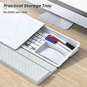 Acrylic Computer Keyboard Stand with Wrist Rest & Storage Tray - Yikola 3-Level Angle Adjustable Keyboard Riser for Desk Dry Erase Board Buddy, Ergonomic Tilted Keyboard Holder for Comfortable Typing