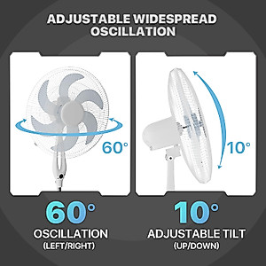 mollie Oscillating Pedestal Fan with Remote Control 12H Timer Portable Adjustable Height 6 Blades Quiet Air Circulator Standing Floor Fan for Bedroom Home White