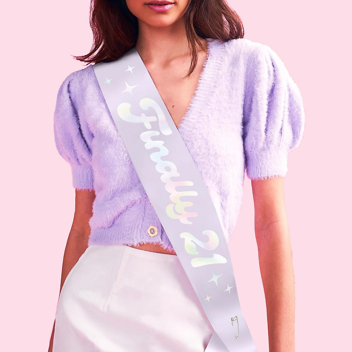 xo, Fetti Finally 21 Sash - Purple + Iridescent Foil | Fun Birthday Party Decorations, 21st Birthday Decor, HBD, Groovy Disco Bday, Finally 21, Cute Birthday Sash
