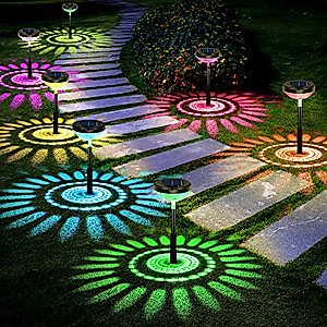 Bright Solar Pathway Lights 6 Pack,Color Changing+Warm White LED Solar Lights Outdoor,IP67 Waterproof Solar Path Lights,Solar Powered Garden Lights for Walkway Yard Backyard Lawn Landscape Decorative