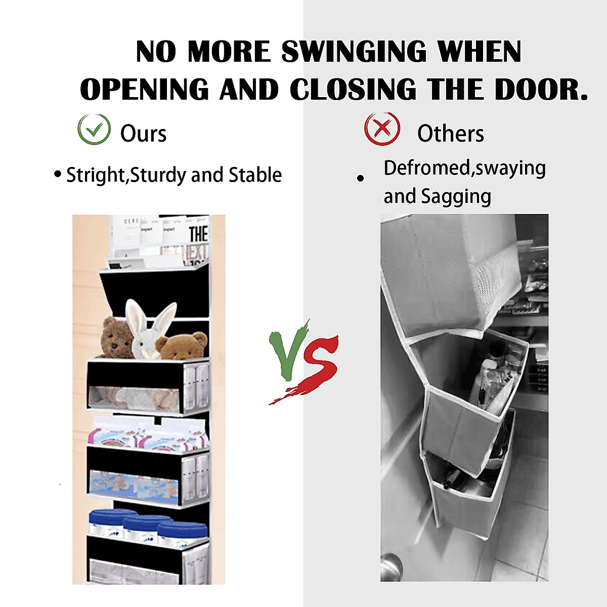 SHALORY Over Door Hanging Organizer,5-Shelf and 4 Side Pockets with Velcro Stickers Secure Heavy Duty Organization for Bedroom Pantry Nursery Cosmetics Clothes Toys and Diapers