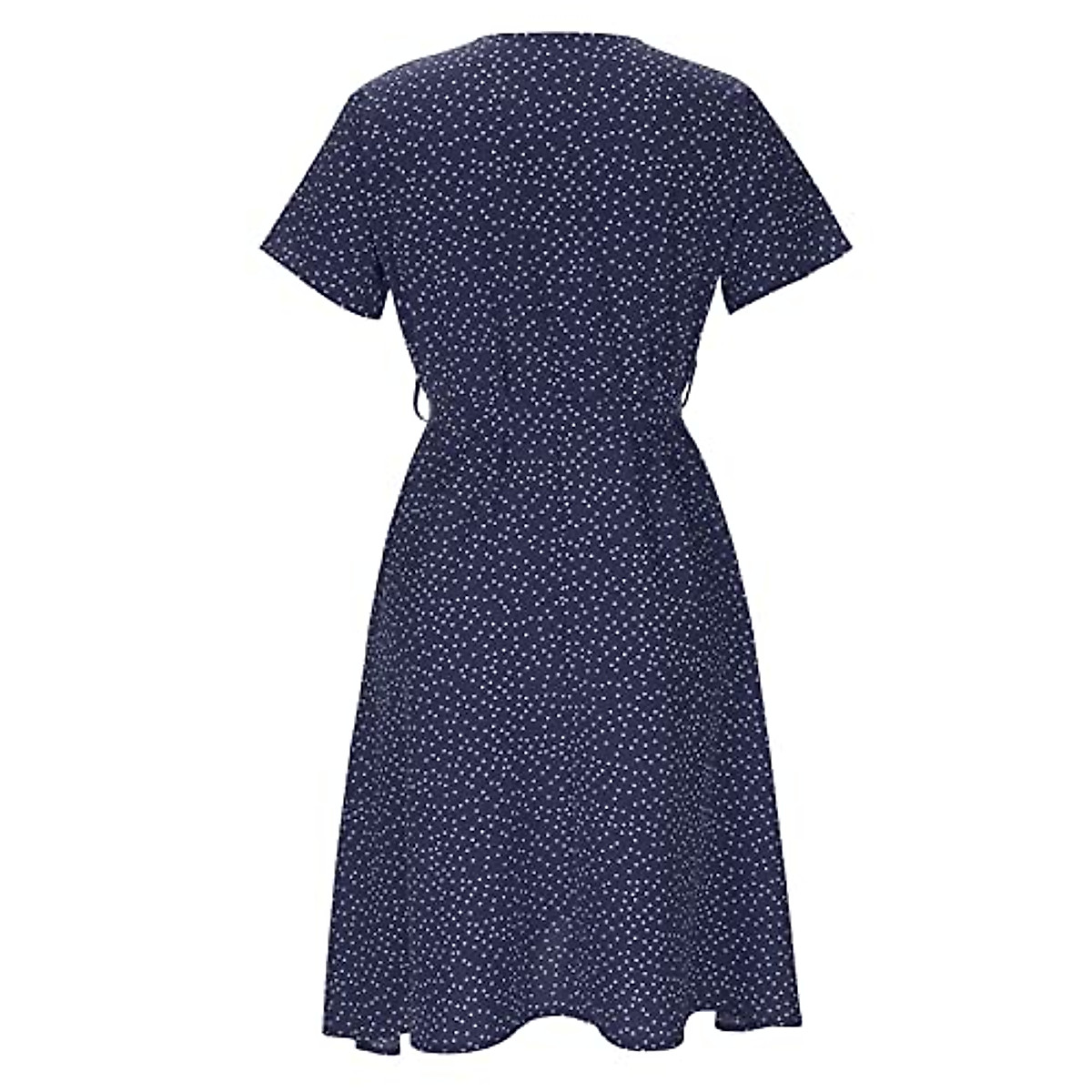 Women Casual Dress Summer Dress V Neck Solid Color Polka Dot Print Dress Short Sleeve Lace Up Tie Sexy Plus Size Dresses