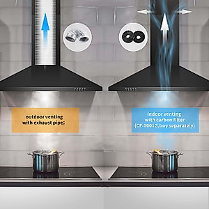 SNDOAS Black Range Hood,Wall Mount Range Hood 30 inch,Stainless Steel Range Hood with Ducted/Ductless Convertible,Stove Vent Hood,Aluminum Filters,3 Speed Exhaust Fan,LED Light,Button Control