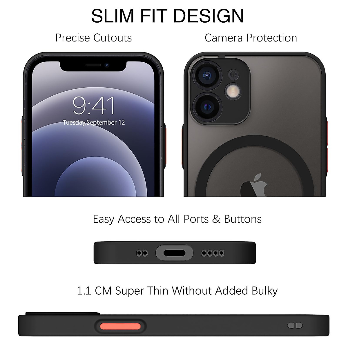 BENTOBEN for iPhone 12 Mini Case,iPhone 12 Mini Magnetic Case [Compatible with MagSafe] Translucent Matte Shockproof Anti-Fingerprint Protective Cover 5.4’’ Black