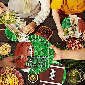 Football Party Supplies Kit Serve 24,Includes Dinner Plates, Dessert Plates, Napkins, Cups,Banner and Touchdown Tablecloth for Football Birthday Party Football Gameday Tailgate Party Decorations