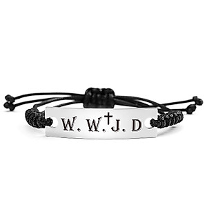 SOUSYOKYO WWJD bracelet What Would Jesus Do Christian Rope ID Jewelry Stainless Steel Gifts