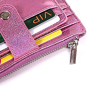 Fida&Moon Glitter Girl Small Wallet RFID Blocking Coin Purse Clip Card Holder (Glitter Pink)