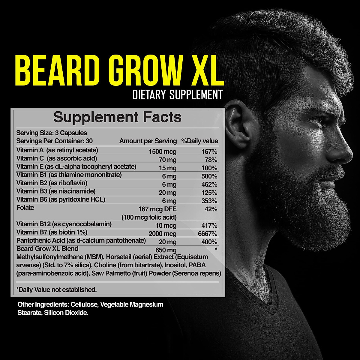 Beard Grow XL - Vegan Hair Growth Supplement for a Faster, Thicker, Fuller Beard - Enhances Your Grooming Kit