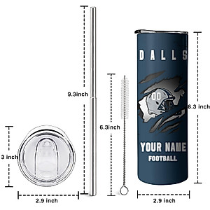 20oz Customs Football City Tumbler with Lid and Straws, Personalized Football GIfts for Fans, Travel Cup Adds Your Name and Number