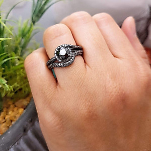 Dazzlingrock Collection 2.70 Carat (Cttw) Black Plated Sterling Silver Round Diamond Engagement Ring Set, Size 8