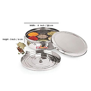 Satre Online and Marketing Stainless Steel Masala Box,Stainless Steel Spice Box,Spice Box with 7 Spice Containers, 2 Spoon With Lid,Spice box,Masala Box,Masala Dabba