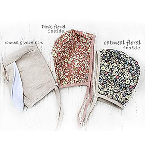 Baby Bunny Hat Bonnet Country Vintage Cotton Linen w/Velvet Rabbit Ears Easter Bonnet Hat (Pink Floral, nb)