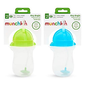 Munchkin® Any Angle™ Weighted Toddler Straw Cup with Click Lock™ Lid, 10 Ounce, 2 Pack, Blue/Green