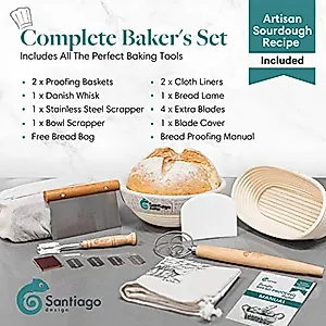Santiago Design® | Banneton Bread Proofing Basket Set of 2 | Round 9" & Oval 10" | Premium Sourdough Bread Baking Supplies - Sourdough Proofing Basket | Bread Making Tools Supplies, Gift for Bakers
