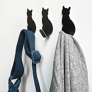 Gilroy 2Pcs Cute Cat Shape Adhesive Wall Hooks, Metal Key Towel Hook for Home, Kitchen, Bathroom Black