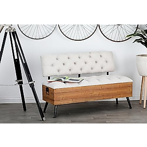 Deco 79 Wood Room Storage Bench Entryway Bench with Cream Tufted Seat and Back, Bench 48" x 20" x 30", White
