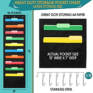 Qeeenar 5 Pack Heavy Duty Storage Pocket Chart with 20 File Folders 50 Pockets Hanging Wall File Paper Folders Organizer Student Mailbox for School Classroom Office Home Supplies