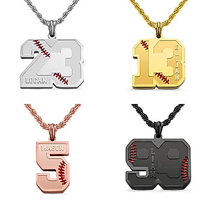 Personalized Sports Number Necklace With Name - Baseball Softball Number With Name Pendant - Lucky Number Sports Charm Gift