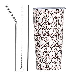 Yaxongx 20oz Tumbler Sport Ball Baseballs Double Wall Vacuum Insulated Coffee Mug with Lid and Metal Straw Brush Reusable Stainless Steel Water Bottle Travel Cup Gifts for Car Ice Drinks Hot Beverage