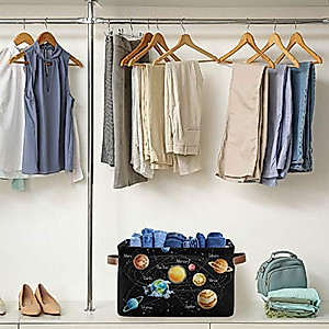 Solar System Planet Storage Basket Bin Large Fabric Toys Storage Cube Box with Handles Collapsible Closet Shelf Cloth Organizer Basket for Nursery Bedroom