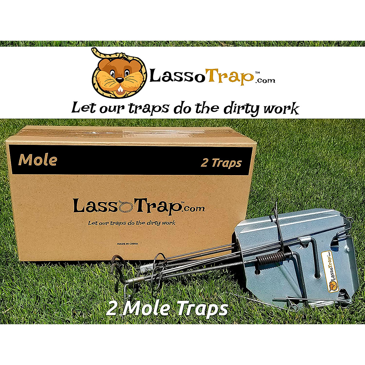 LASSO TRAP Mole (Small) Trap (Pack of 2) Galvanized & Oil Hardened Steel//Super Cost-Effective, Reusable, & Durable Animal Trap Best in The Lawn, Yard, Garden, Farm, & All Outdoor Settings