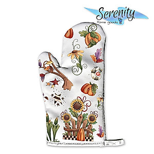 Decorative Cloth Kitchen Oven Mitt Pot Holder Set | Autumn Fall Halloween | Home Decor Seasonal Holiday Decorations | Rustic Harvest Pumpkin Spice Coffee