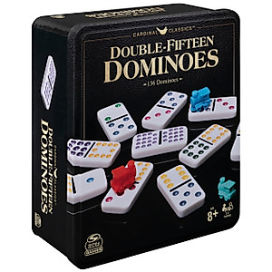 Spin Master Games, Cardinal Classics Double 15 Dominoes Set in Storage Tin, Classic Game, Christmas Gifts for Kids, Stocking Stuffers, for Ages 8+