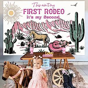 Wonmelody Western Cowgirl 2nd Birthday Decorations Backdrop This Aint My First Rodeo Birthday Party Decorations My 2nd Rodeo Birthday Decorations Wild West Second Birthday Background Banner for Girl