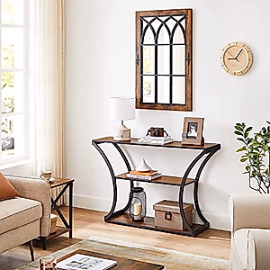 VASAGLE Console Table with Curved Frames and 2 Open Shelves, for Hallway Entryway Living Room, Rustic Brown + Black