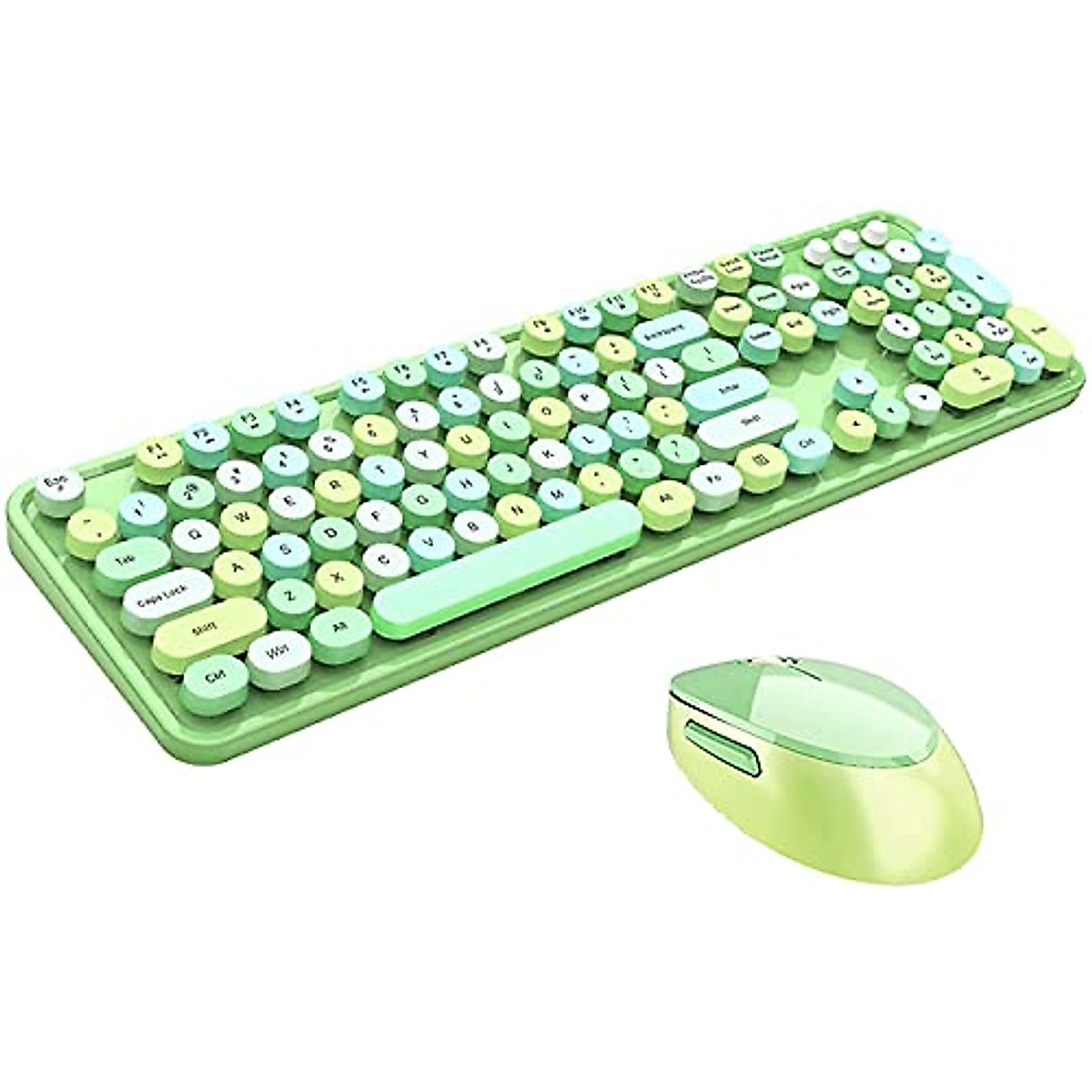 Mofii Wireless Keyboard and Mouse Combo,2.4G USB Multi-Color Cute Full Size Keyboard and Optical Mice Set for Computer Desktop PC Laptop (Green-Mixed)……