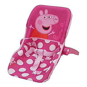 Peppa Pig: Baby Doll Car Seat - Pink & White Dots - Fits Dolls Up to 18" Convertible Into A Feeding Chair, Plastic Shell W/Fabric, Harness Belt, Pretend Play for Kids Ages 3+