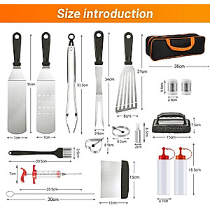 Griddle Accessories Kit, 42PCS Flat Top Grill Accessories Set for Blackstone and Camp Chef, BBQ Spatula Set with Enlarged Spatulas, Scraper, Tongs for Outdoor Barbecue & Cooking