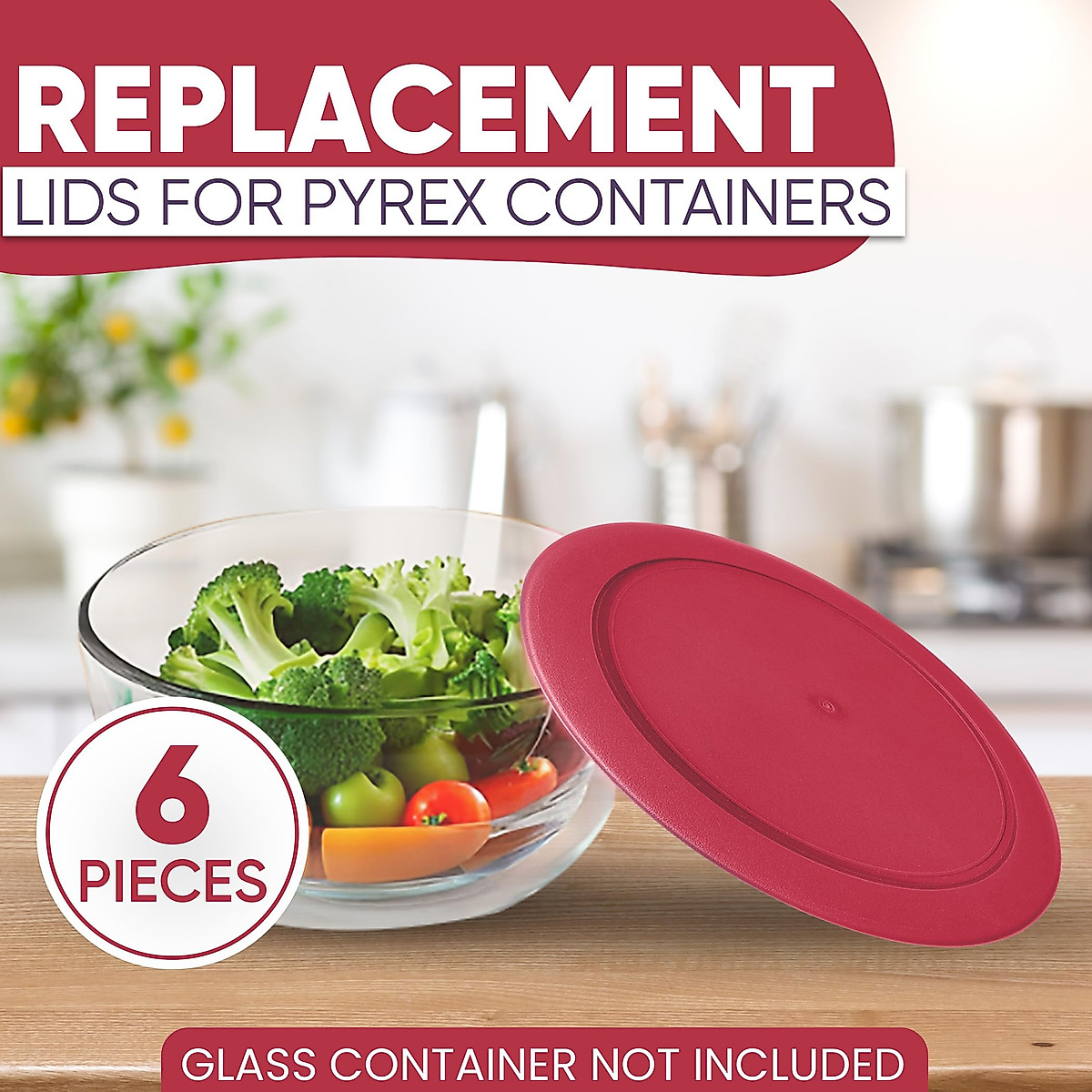 Replacement Lids for Pyrex Containers Round Glass Food Plastic (2) 2-Cup (2) 4-Cup (2) 7-Cup (Red)
