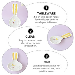 DOITOOL Spoon Storage Rack Rabbit Spoon Rests Spoon Rests Bunny Ear Kitchen Utensil Holder Ceramic Spoon Rack Multifunction Dessert Plate Food Serving Dish Sauce Dipping Plate Seasoning Dish
