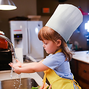 100 Pieces White Chef Hats Kids Adjustable Kitchen Cooking Chef Cap Non Woven Fabric Chef Toques Head Catering Baker Hats for Cooking Baking Barbecue Party Home School and Restaurant