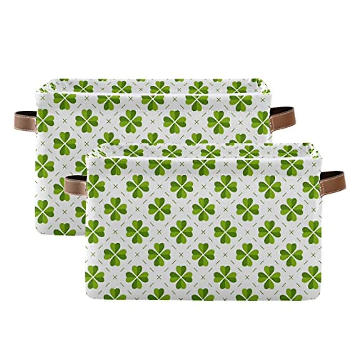 xigua St. Patricks Day Clover Storage Basket, Durable Canvas Organizer With Handles Large Collapsible Storage Bins Boxes for Home Office - 2packs