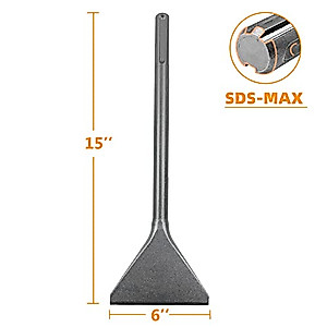 HIGOSPRO 6 Inch Wide Tile & Thinset Scaling Chisel SDS-Max Shank, 6" x 15" Scraper Removal Bit, Ideal for Rotary Hammer Drills Compatible with SDS-Max