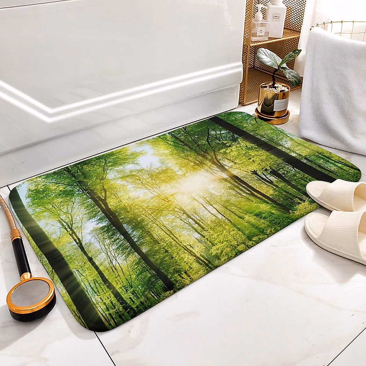 Nufar Scenic Forest Fresh Green Deciduous Trees Personalized Door Mat Home Welcome Mats Outdoor and Indoor,Front Welcome Mat Doormat for Home Entrance,Outside Entry,Yard,Floor,Patio 16x24 Inch