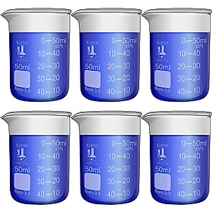 50ml Beaker, Low Form Griffin, Borosilicate 3.3 Glass, Graduated, Double Scale, Karter Scientific 213D46 (Pack of 6)