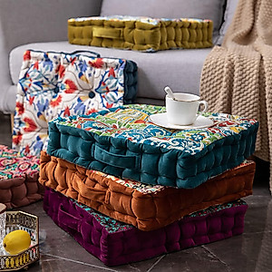 vctops Boho Printed Chair Pad Soft Comfy Velvet Thick Chair Seat Cushion for Dining Chairs, Office Chairs, Hardwood Floors (YKFX,16"x16")