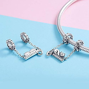 925 Sterling Silver Charms Love Animal Charm Beads for Pandora Unicorn Charms Bracelets Spaced Beads Bracelets for Women Charm Bracelets (Lovely Cat Charms)