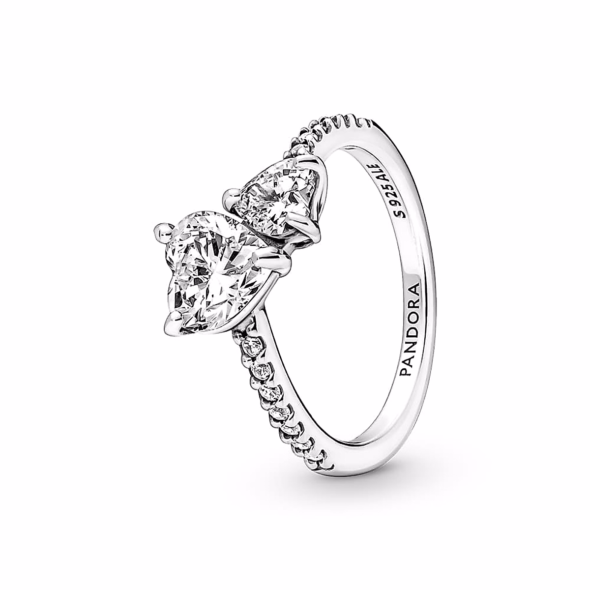 PANDORA Double Heart Sparkling Ring, Size 48, Clear (191198C01)