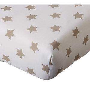 Bacati - Muslin Ikat Stars 4 Piece Toddler Bedding Set 100 Percent Cotton Includes Reversible Comforter, Fitted Sheet, Top Sheet, and Pillow Case