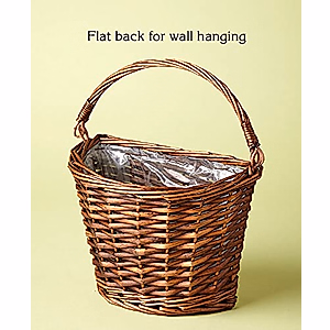 The Lakeside Collection Hanging Wicker Wall Basket with Plastic Liner for Indoor Display
