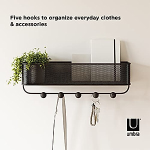 Umbra Estique Wall Organizer and Storage with Hooks, Black/Walnut