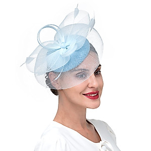 Zivyes Light Blue Tea Party Hat Feather Fascinators for Women Kentucky Derby Hats Wedding Church Pillbox Hat
