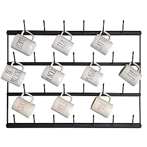 Claimed Corner Horizontal Wall Mug Rack - Large Wall Mounted Storage Display Organizer Rack for Coffee Mugs, Tea Cups, Mason Jars, and More. (34" x 23.5")