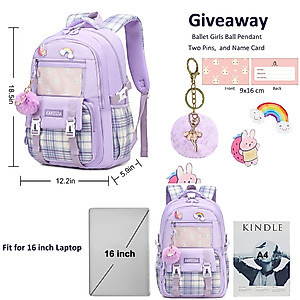 AO ALI VICTORY Girls Backpack 15.6 Inch Laptop School Bag Cute Kids Elementary College Backpacks Large Bookbags for Teen Girl Women Students Anti Theft Travel Daypack - Purple