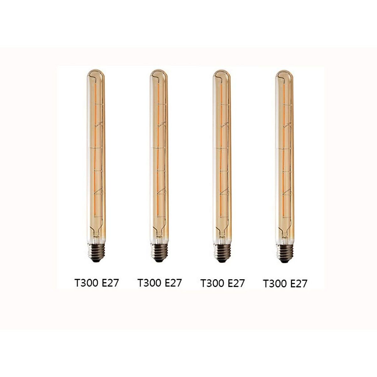 T300 Vintage LED Filament Bulb T300 6W Dimmable Vintage Edison Light Bulb Long Tubular Vintage LED Light,E26/E27 Medium Base,Amber Glass,Warm White 2300K,6W(40W Equivalent),Dimmable,Pack of 4